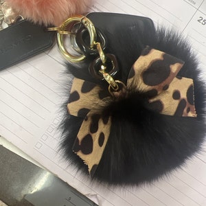 Real Rabbit Fur Pompom Keychain-furry Rabbit W/ Dotted Bow-bag ...