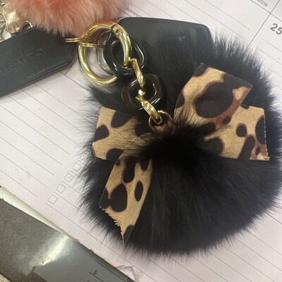 Real Rabbit Fur Pompom Keychain-furry Rabbit W/ Dotted Bow-bag ...