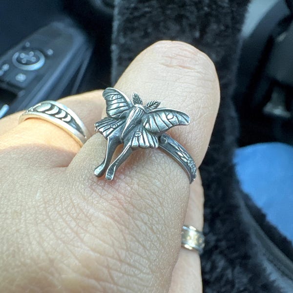 Luna Moth Ring* Rebirth * Solid Sterling Silver * Full Moon Floral Band ...