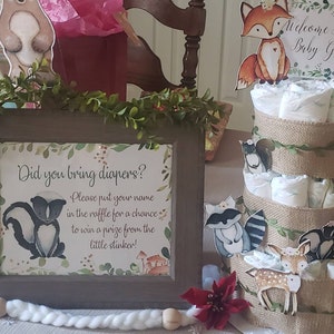 Woodland Diaper Raffle Sign, Woodland Baby Shower Games, Diaper Raffle ...