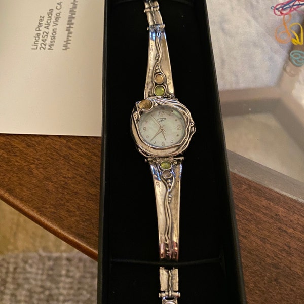 Sterling Silver Citrine & Peridot Watch Bracelet - Handmade Women's ...