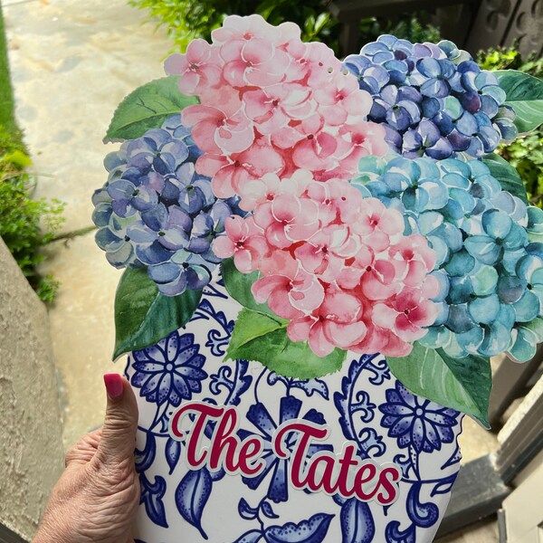 Door Hanger-hydrangeas in Chinoiserie Vase-door Decor-monogrammed Door Hanger-pink Blue ...