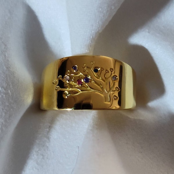 Custom Family Tree Ring With Birthstones， Personalized Name Statement ...