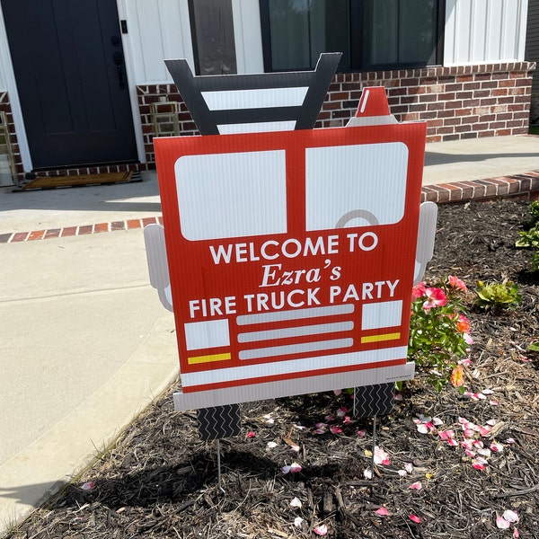 Fired up Fire Truck Welcome Sign - Birthday Party Personalized Welcome ...
