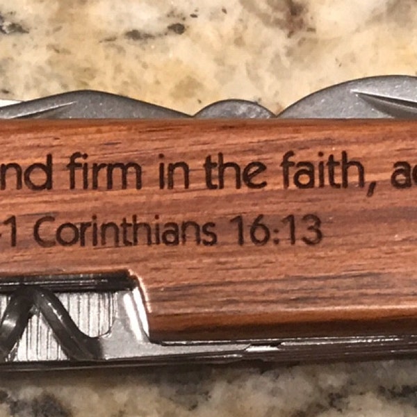 Laser Engraved Bible Verse Pocket Knife – Redwood Handle - Etsy