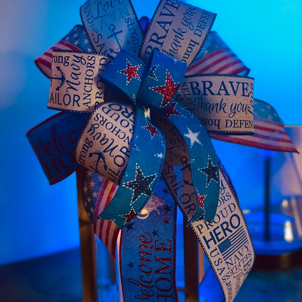 Patriotic Bow, Navy Bow, Military Bow, USA Bow, Welcome Home Bow, Thank ...
