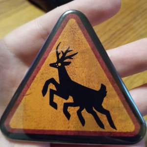 Cryptid Deer Warning Sign Triangle Button Cryptid Scp Badge Paranormal ...