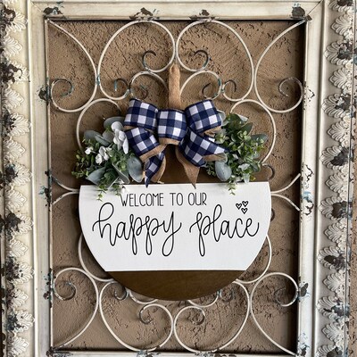 Front Door Decor Welcome to Our Happy Place Year Round Wreath Welcome ...