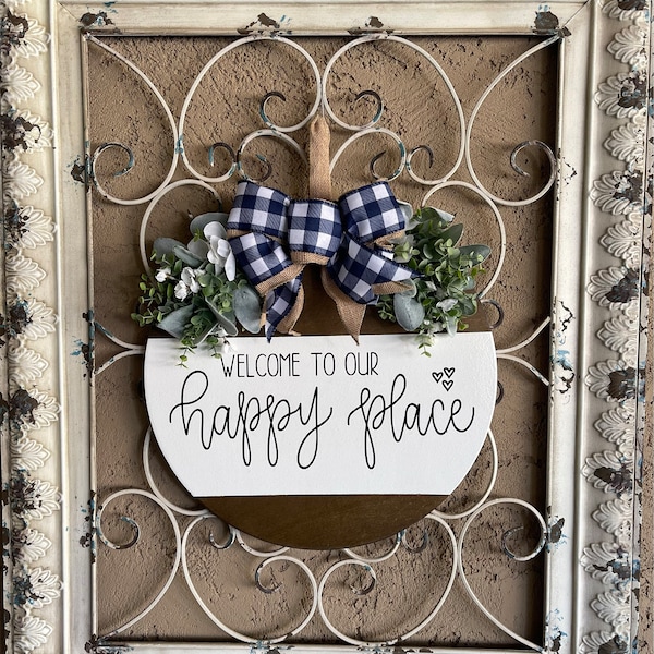 Front Door Decor | Welcome to Our Happy Place | Year Round Wreath ...