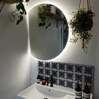 Semicircle Bathroom Mirror With LED, Round Led Light Mirror, Large Led ...