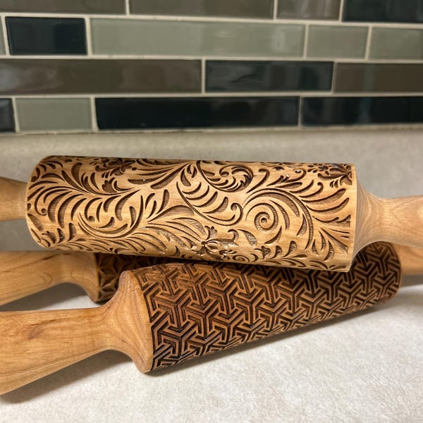 SET ON SALE!!! 5 or 6 Lazer Engraved Rolling Pins, Embossing Rolling ...