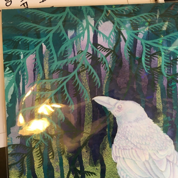 White Raven Print, Watercolour Raven Art, Colourful Raven Painting ...