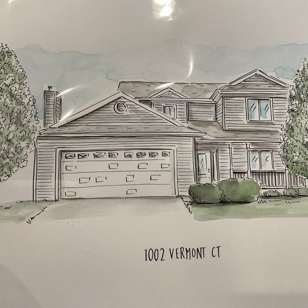 Custom House hand-drawn Sketch 8x10 Pen and Ink Drawing Doodle Bar Home ...