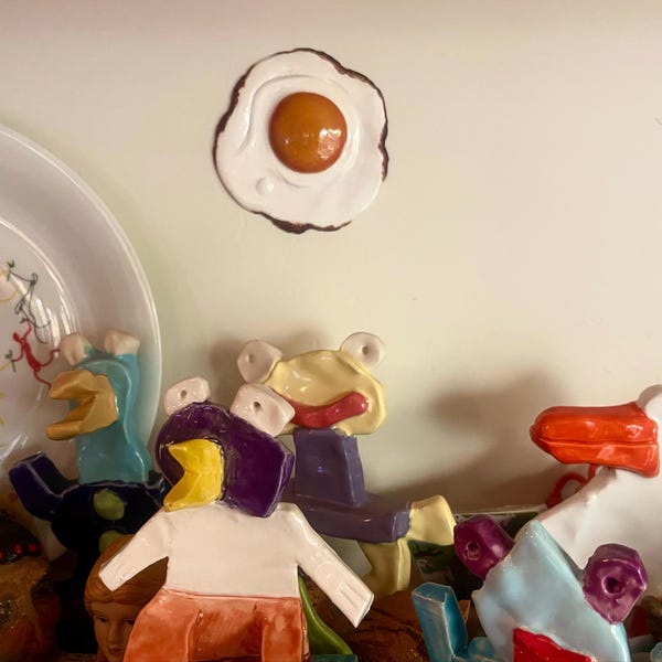 Sculpture, Ceramic Fried Egg, Handmade, Artisan, Pottery, Gift, Food ...