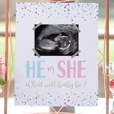 He or She Gender Reveal Sign He or She Ultrasound Sign 8X10 JPG - Etsy