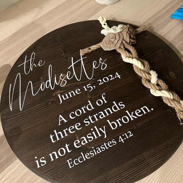 Round Unity Ceremony Sign, A Cord of Three Strands Wedding Sign, 3 ...