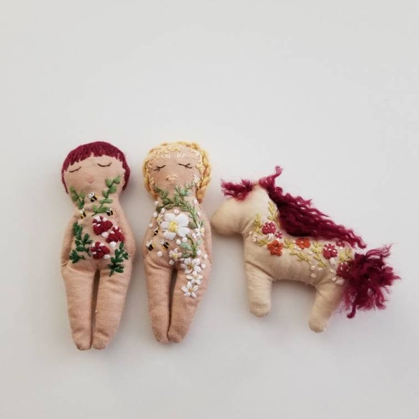 Hand Embroidered Girl Hiding Behind Flowers. Quirky Embroidered Hair 3D ...