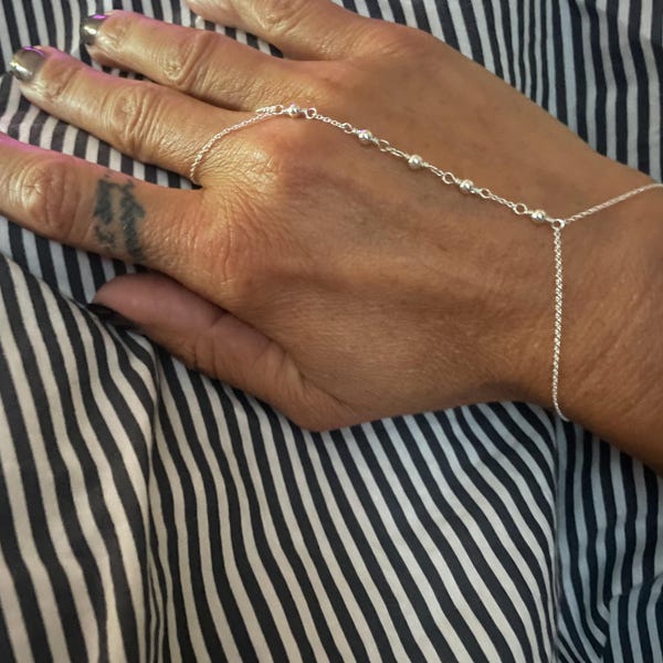 Sterling Silver Hand Chain Bracelet, Finger Ring Bracelet, Silver Hand ...