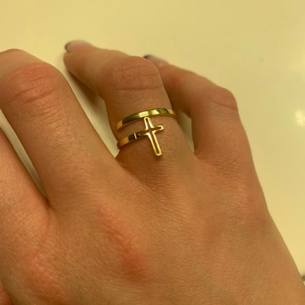 Celebrity Style Cross Ring, Double Wrap in Yellow, Rose Gold or ...