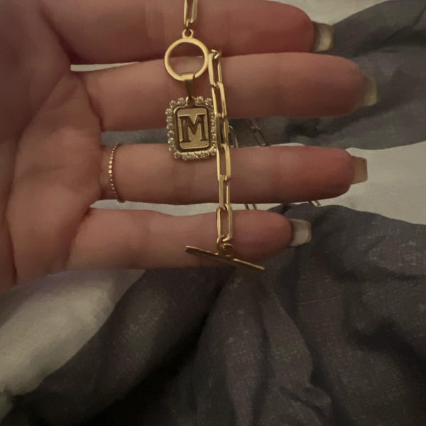 18k Gold Filled Paperclip Necklace With Toggle, Initial Necklace ...