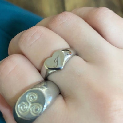 Personalized Heart Signet Ring Heart Ring Engraved Ring Gold Heart Ring ...