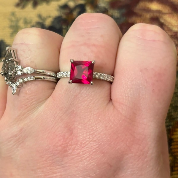 Princess Cut Ruby Engagement Ring in 925 Sterling Silver 3 Carat Lab ...