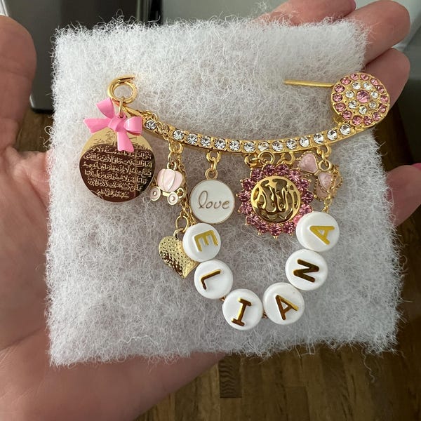 Pink Customized Baby Pin With Bead Name - Etsy