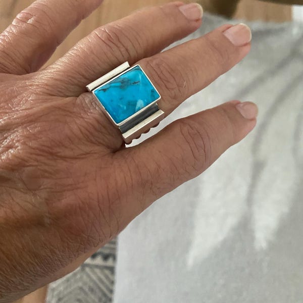 Beth Dutton Inspired Turquoise and Sterling Silver Large Statement Ring ...