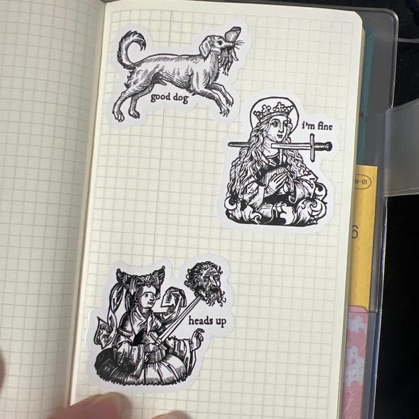 Sarcastic Middle Ages Sticker Set, Hand Drawn Medieval Woodcut Stickers ...