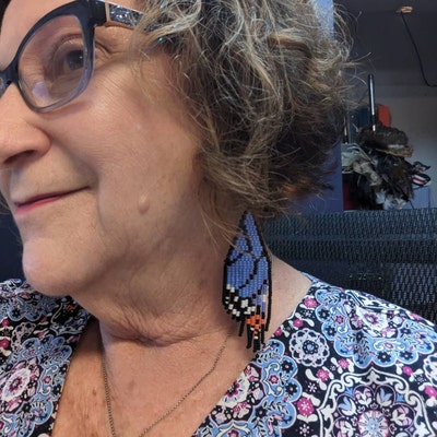 Megan Raven Fringe Earring // Beaded Crow Earring // Hand Beaded Bird ...