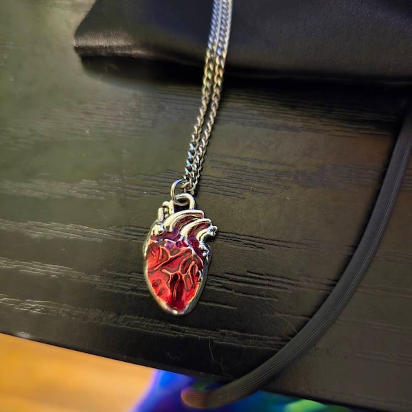 Matching Heart Necklace Red Anatomical Heart Charm Grunge Jewelry Gift ...