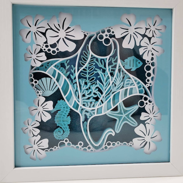 Flower Manta Ray Shadow Box Svg, Ocean Shadow Box Svg, Sea Creature ...
