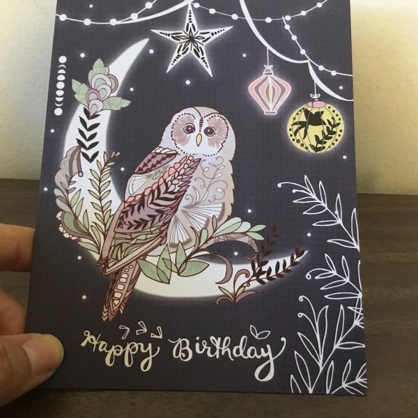 Owl Birthday Card Owl Lantern Greeting Card Owl Card Paper Lanterns ...
