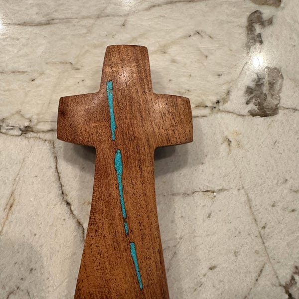 16"x 6" Natural Edge Maple Wall Cross With Turquoise Inlayed - Etsy