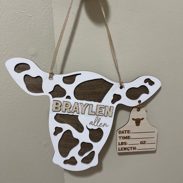 Personalized Cow Head Hospital Sign | Baby Name Announcement| Cow Theme ...