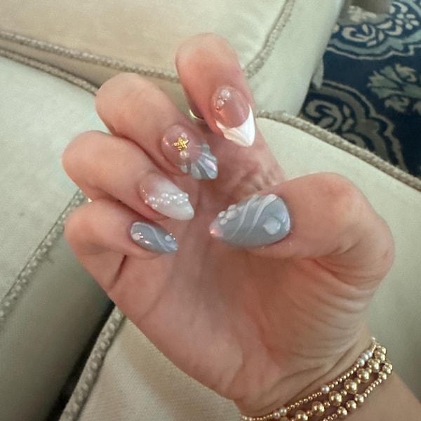 Custom Sea Beach Press on Nails Long Almond Nails/acrylic 3D Starfish ...