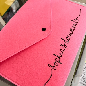 Personalised A4 Document Pouch, Pink Felt Storage Folder, Practical ...