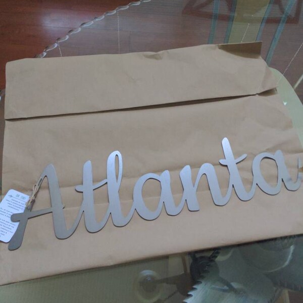 23" Atlanta Rustic Raw Steel Cursive Word Sign Georgia GA ATL City ...
