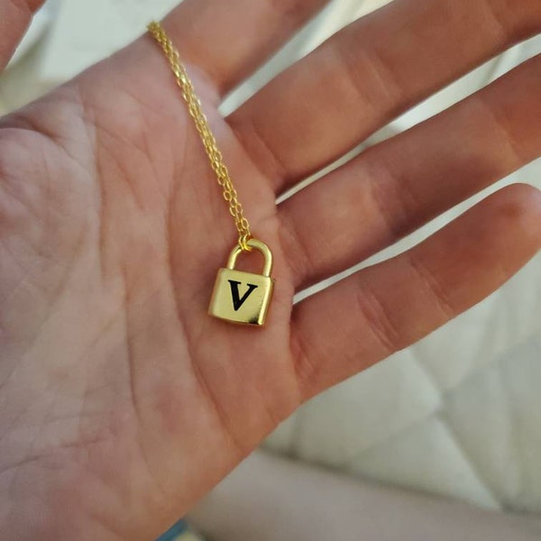 Initial Padlock Necklace by Caitlyn Minimalist • Custom Lock Letter ...