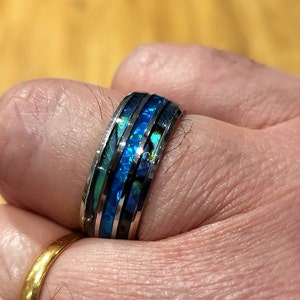 Mens Ring 18K Gold Fire Opal Band Ring Men's Gold Steel Ring Mens Blue ...