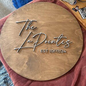 Round Family Last Name Sign With Engraved Botanical Frame and Raised ...