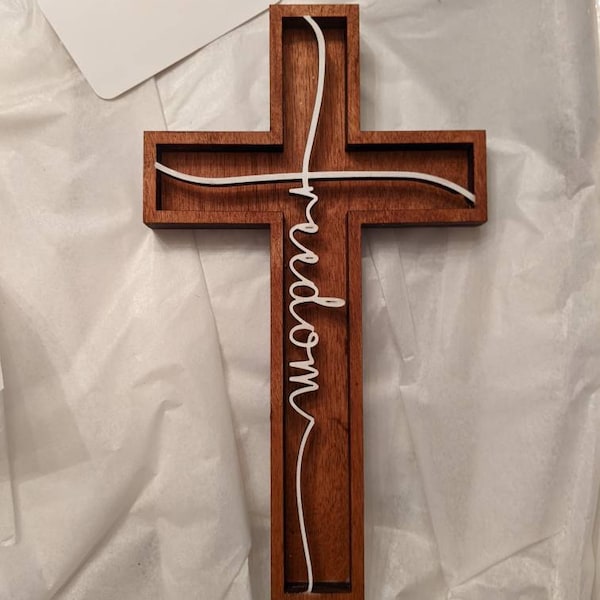 Layered Wooden Cross – “faith” or “freedom” Script | Christian Wall ...