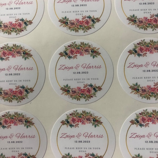 Personalised Nikkah Wedding Stickers, Floral Stickers, Wedding Favour ...