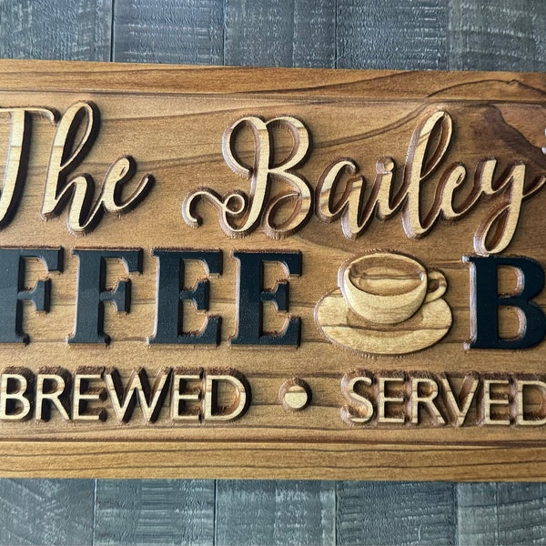 Personalized Coffee Bar Sign for Kitchen | Carved Wood Sign | Custom ...