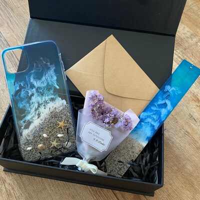 Epoxy Resin Clear Blue Ocean Waves Small Stone Phone Case for - Etsy