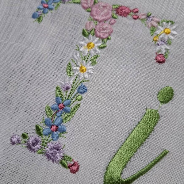 Machine Embroidery LETTER T Uppercase 10cm / 4" Tall Dainty Floral Font ...