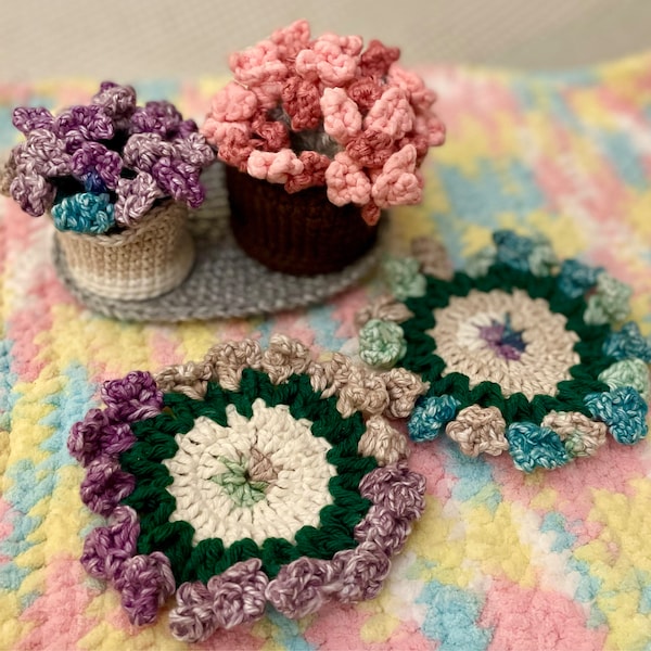 CROCHET PATTERN - Flower Pot Coaster Set Crochet Pattern Flower Bouquet ...
