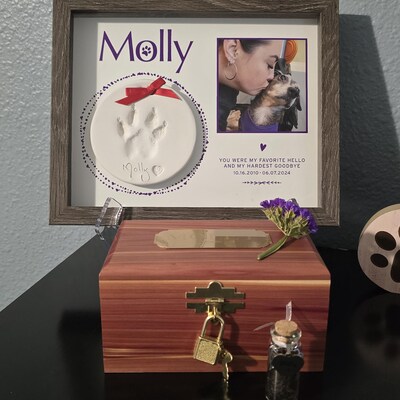 Pet Memorial Paw Print Holder Shadow Box, Two Paw Prints, Pet Loss ...