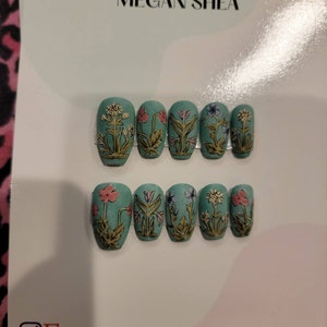 Forest Foliage Cottagecore Hand-painted Press-on Nails | Etsy