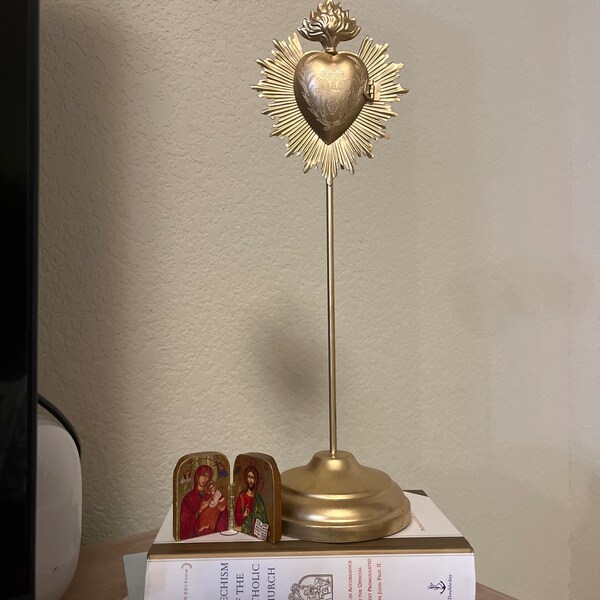 Sacred Heart Large Embossed Prayer Box or Rosary Box in Gold Antique ...